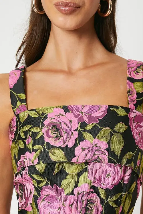 Coast Wide Strap Jacquard Floral Midi Dress