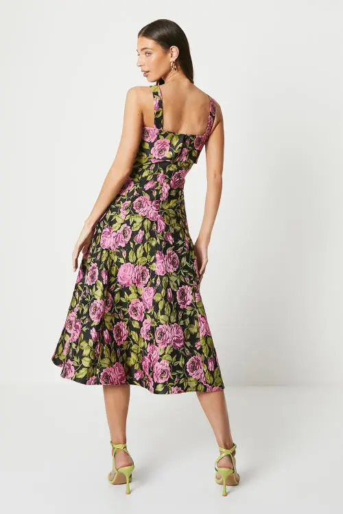 Coast Wide Strap Jacquard Floral Midi Dress
