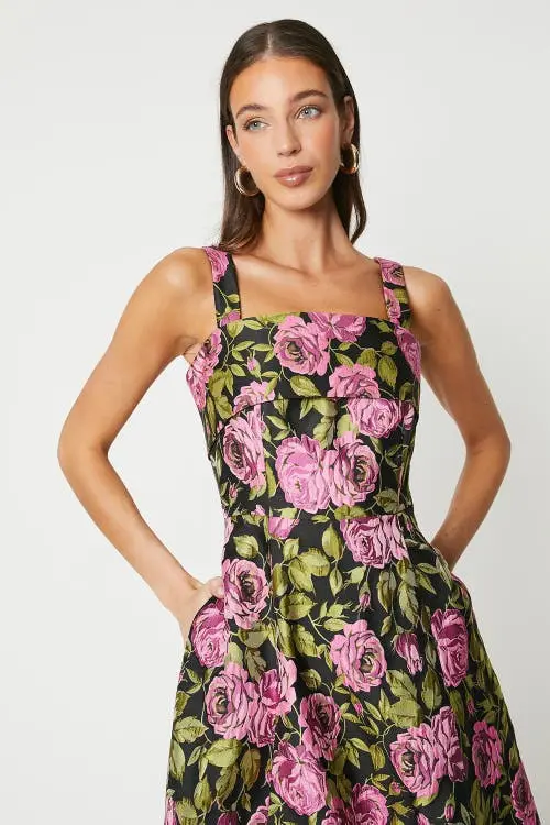 Coast Wide Strap Jacquard Floral Midi Dress