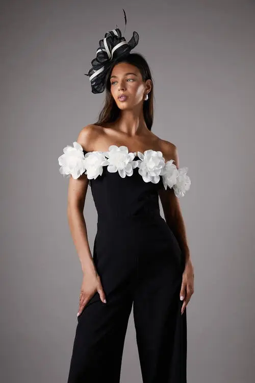 Coast Bardot Wide Leg Jumpsuit With 3d Floral Detailing