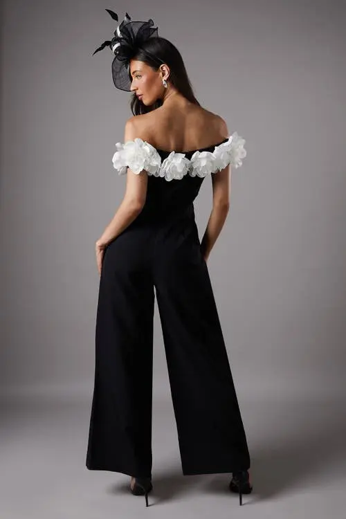 Coast Bardot Wide Leg Jumpsuit With 3d Floral Detailing