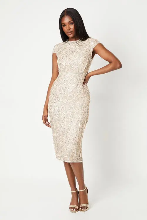 Coast Embellished Pencil Dress - Champagne