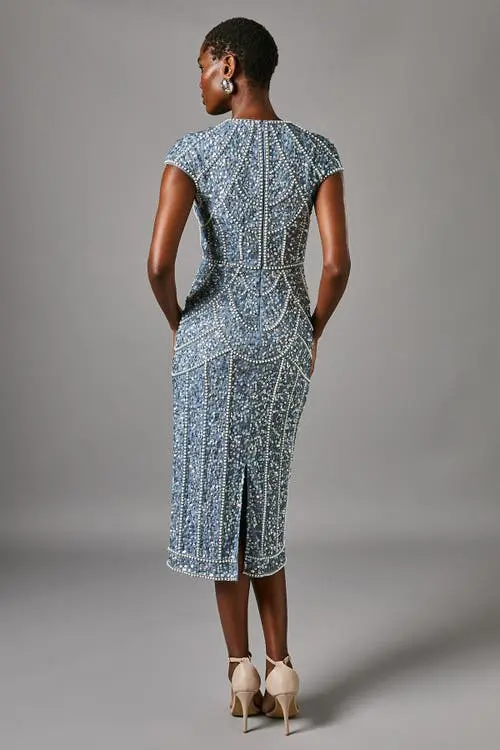 Coast Embellished Pencil Dress - Dusty Blue