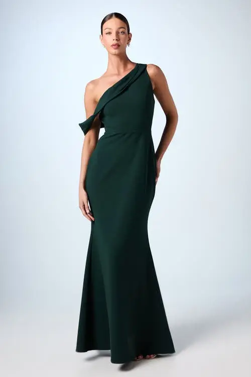 Coast Asymmetrical One-shoulder Scuba Crepe Maxi Dress - Emerald