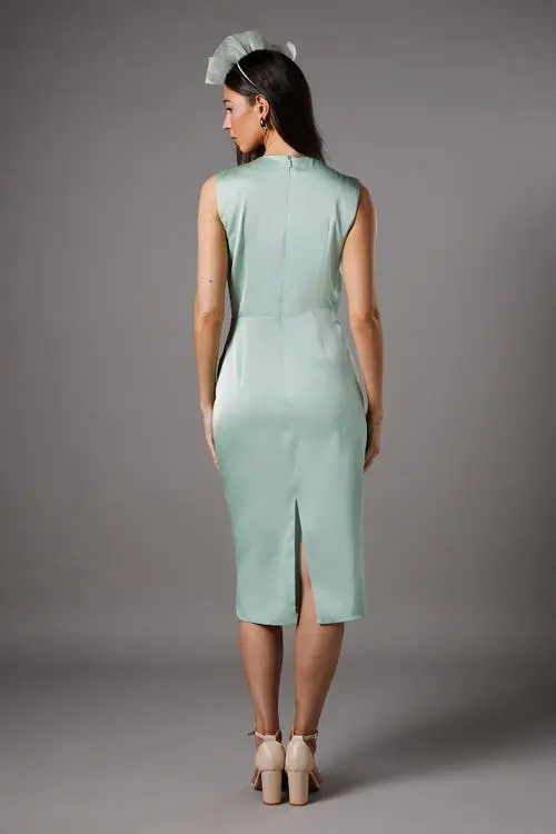 coast sage green dress Coast Women's Sleeveless Metallic Pleated Maxi Dress With Peplum in Sage | Size: 6