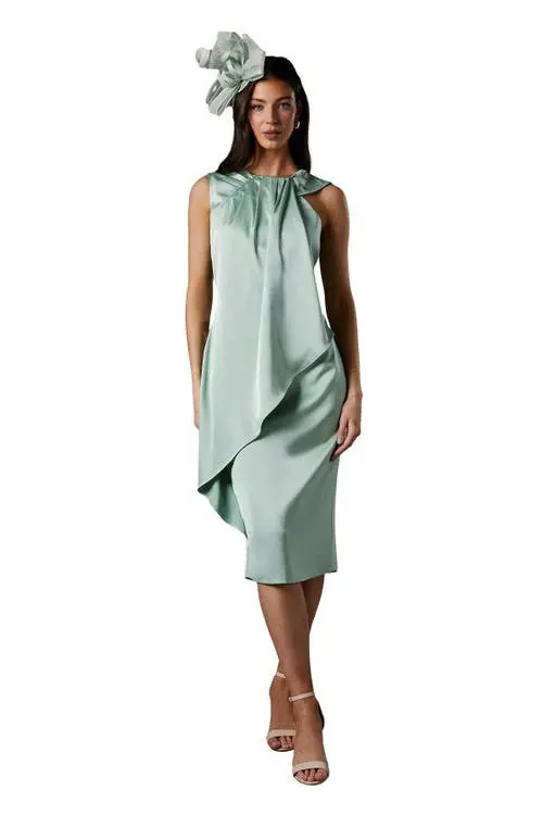 Coast Sleeveless Satin Frill Midi Dress - Sage