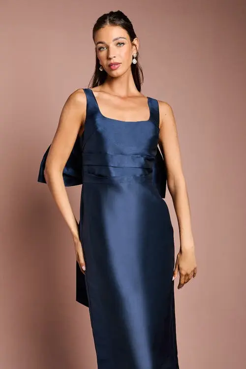 Coast Twill Sleeveless Column Dress With Bow Back