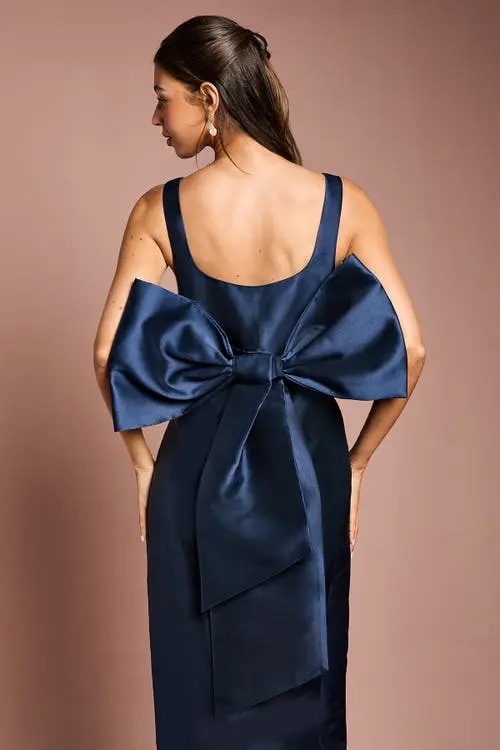 Coast Twill Sleeveless Column Bow Back Dress
