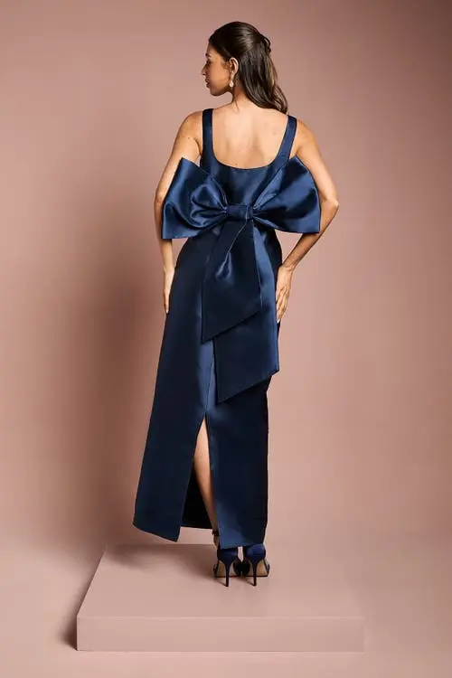 Coast Twill Sleeveless Column Bow Back Dress