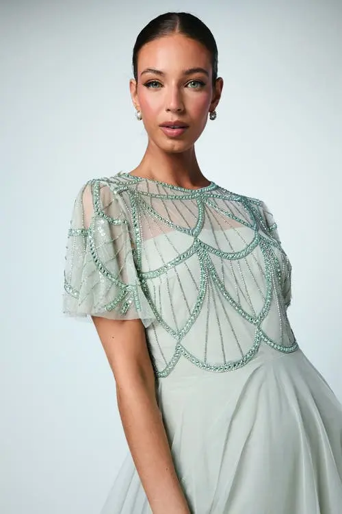 Coast Embellished Bodice Flutter Sleeve Maxi Dress