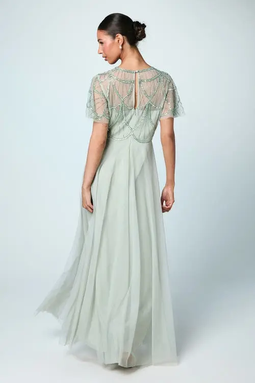 Coast Embellished Bodice Flutter Sleeve Maxi Dress