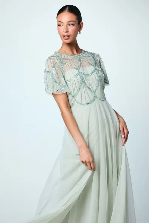 Coast Embellished Bodice Flutter Sleeve Maxi Dress