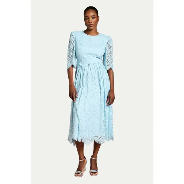 Coast Lace Short Sleeve Midi Dress - Aqua
