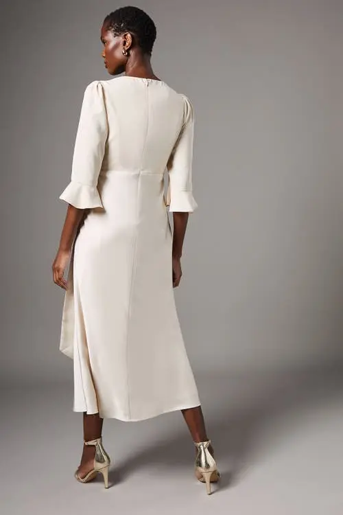 Coast Ruffle Sleeve Satin Wrap Midi Dress - Champagne