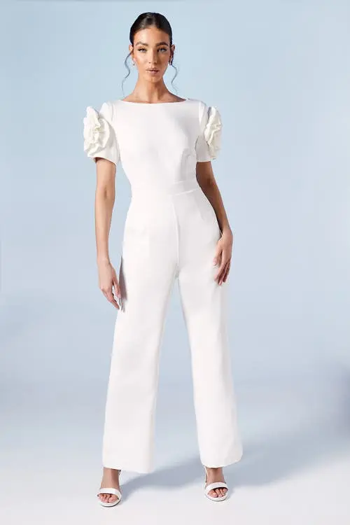 Coast 3d Flower Shoulder Bridal Jumpsuit - Ivory