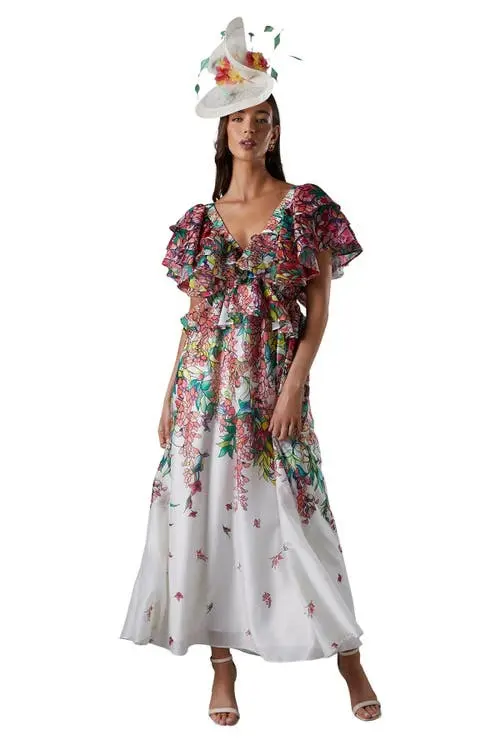 Coast Lisa Tie Back Ruffle Peplum Dress - Multi