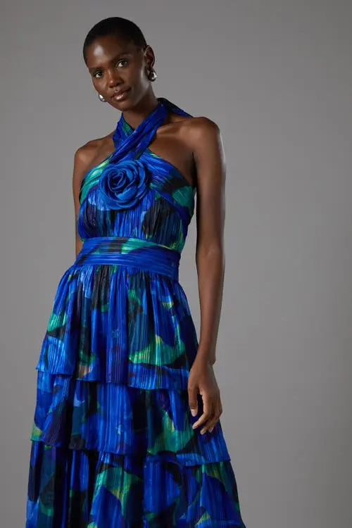Coast Halterneck Rose Detail Tiered Maxi Dress