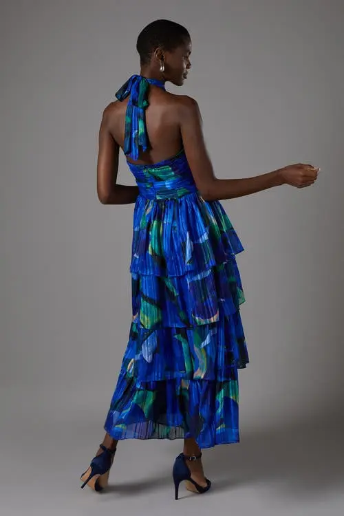 Coast Halterneck Rose Detail Tiered Maxi Dress
