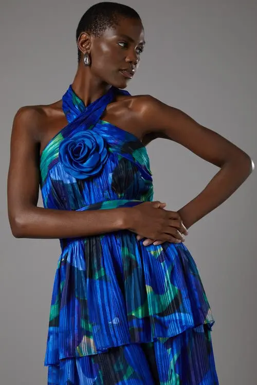 Coast Halterneck Rose Detail Tiered Maxi Dress