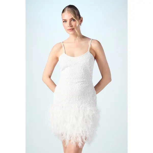 Coast Embellished Feather Bridal Mini Dress - Ivory