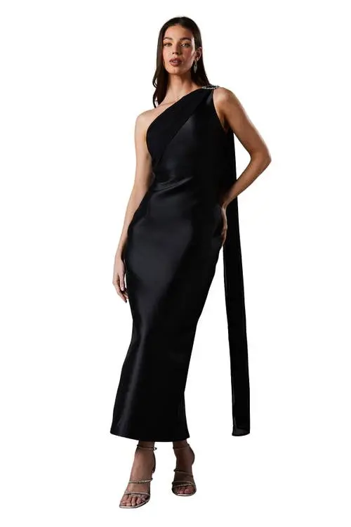 Coast One Shoulder Twill Gown - Black