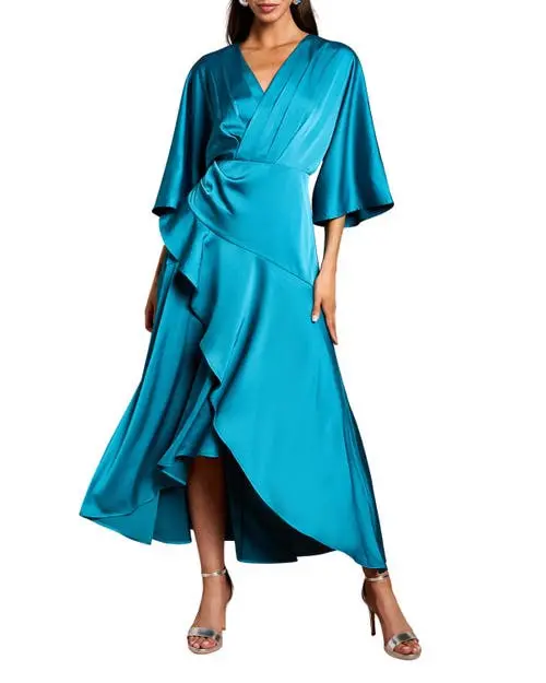 Coast Satin Crepe Ruffle Wrap Midi Dress