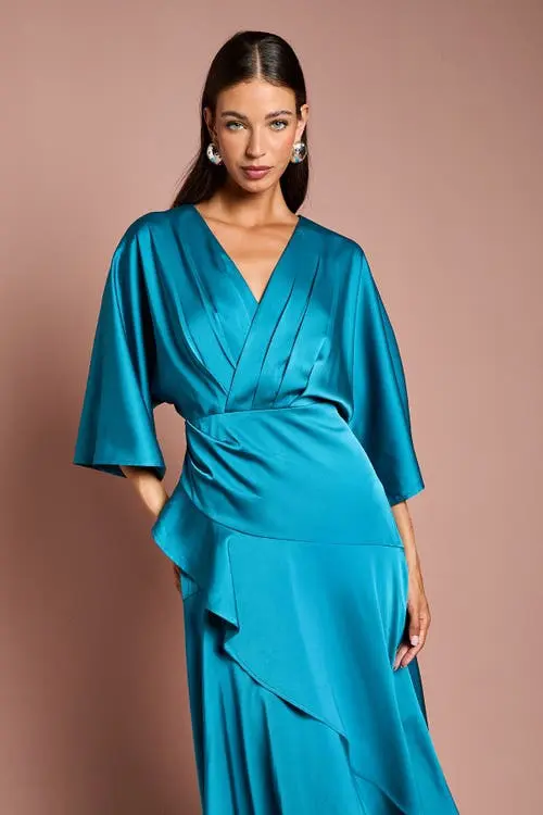 Coast Satin Crepe Ruffle Wrap Midi Dress