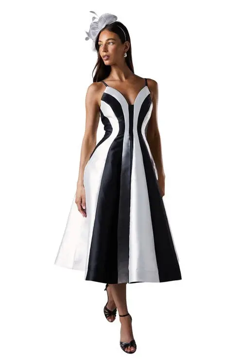 Coast Contrast Panel Sweetheart Neckline A-line Midi Dress - Mono