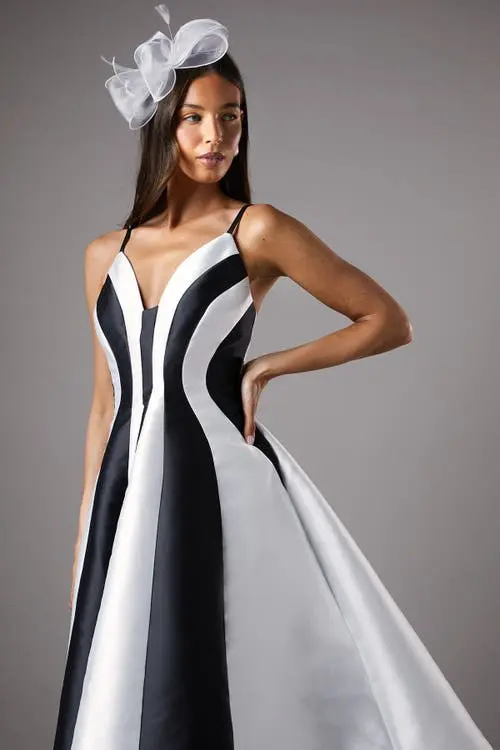 Coast Contrast Panel Sweetheart Neckline A-line Midi Dress