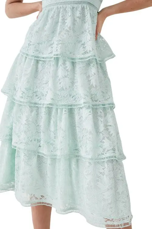Coast Flutter Sleeve Tiered Lace Dress - Sage