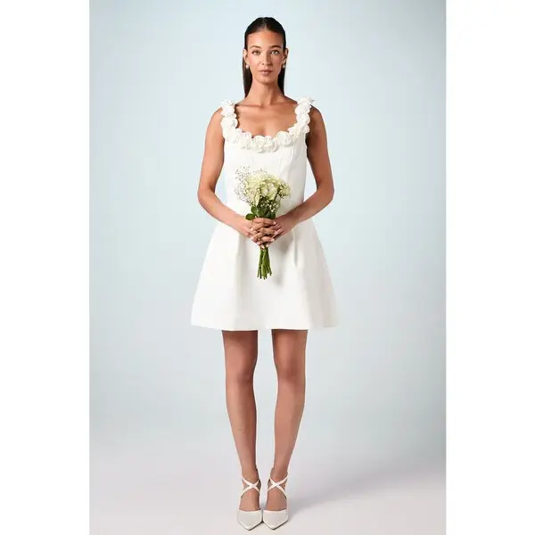 Coast Square Neck 3d Flower Bridal Mini Dress - Ivory