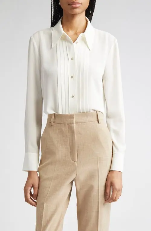 St. John Silk Crepe Georgette Button-up Shirt - Ivory