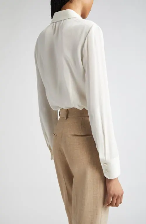St. John Silk Crepe Georgette Button-up Shirt - Ivory