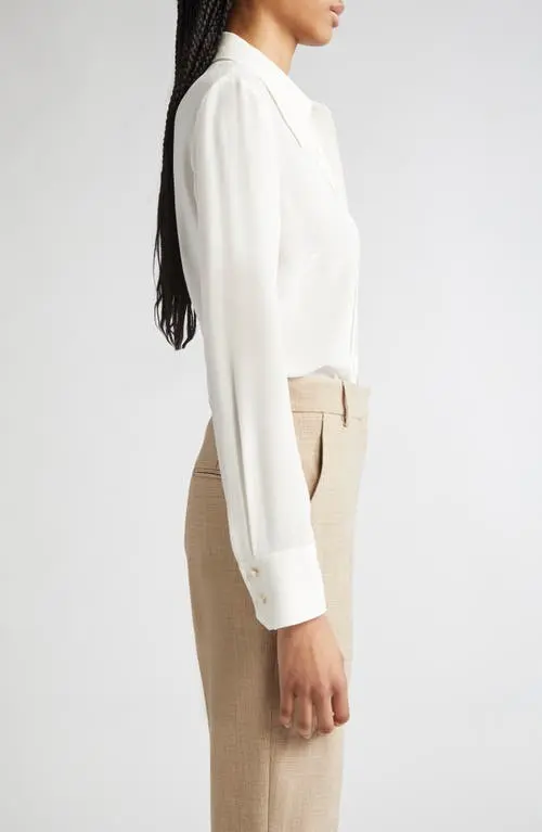 St. John Silk Crepe Georgette Button-up Shirt - Ivory
