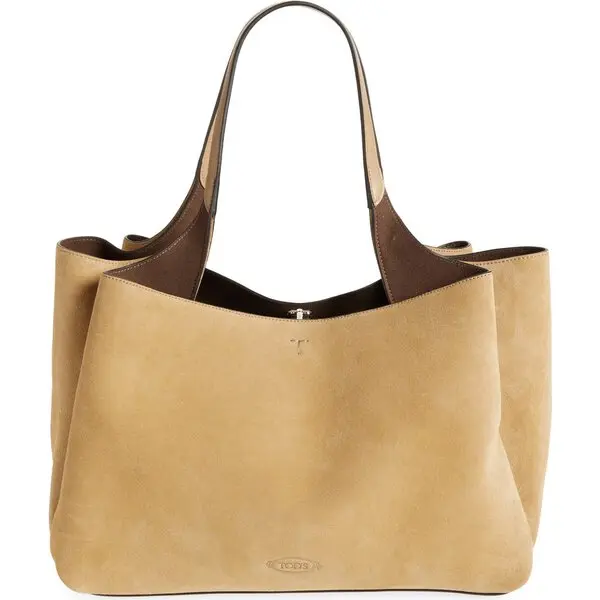 TOD'S Medium Apa Suede Tote - Biscotto/ginger