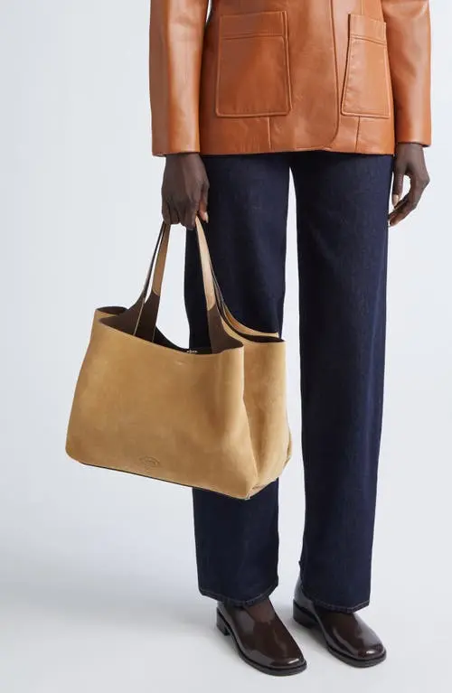 TOD'S Medium Apa Suede Tote - Biscotto/ginger