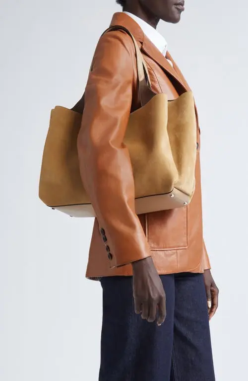 TOD'S Medium Apa Suede Tote - Biscotto/ginger