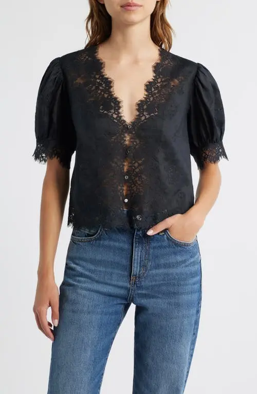DÔEN Idella Lace-trim Ramie Top - Black