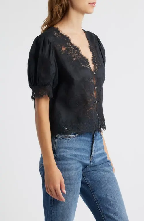 DÔEN Idella Lace-trim Ramie Top - Black