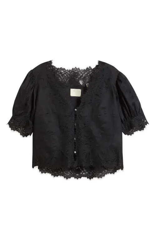 DÔEN Idella Lace-trim Ramie Top - Black
