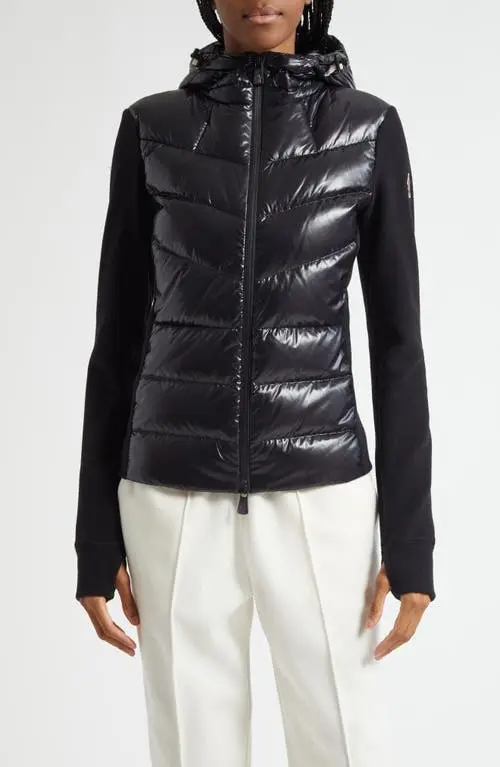 Moncler Fleece & Quilted Down Hooded Jacket - Black