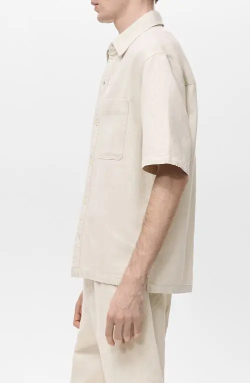 Mango Boxy Short Sleeve Cotton & Linen Button-up Shirt