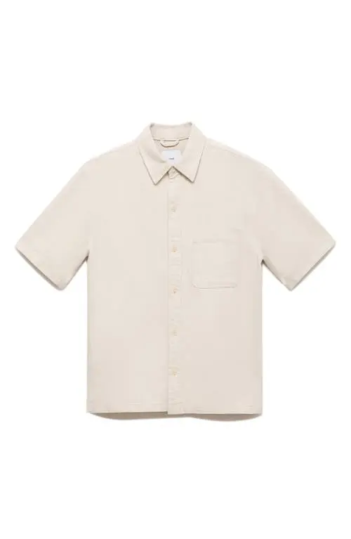 Mango Boxy Short Sleeve Cotton & Linen Button-up Shirt