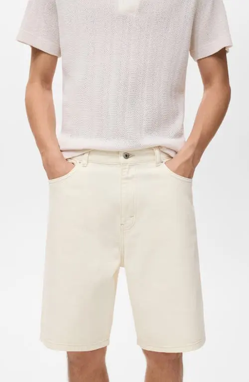 Mango Relaxed Fit Denim Bermuda Shorts - Off White