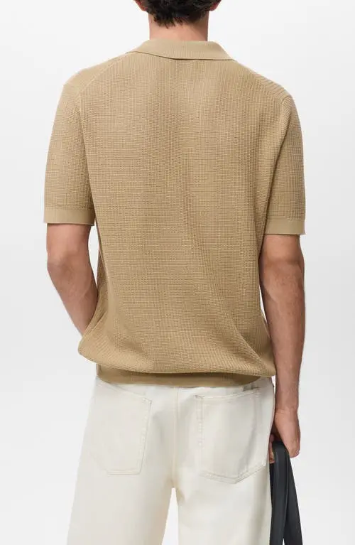 Mango Rib Johnny Collar Polo - Beige