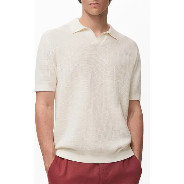 Mango Rib Johnny Collar Polo - Off White