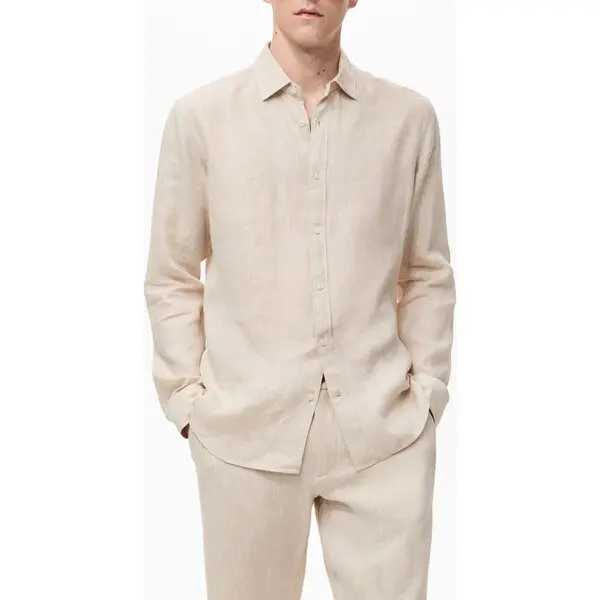 Mango Classic Fit Linen Button-up Shirt - Sand