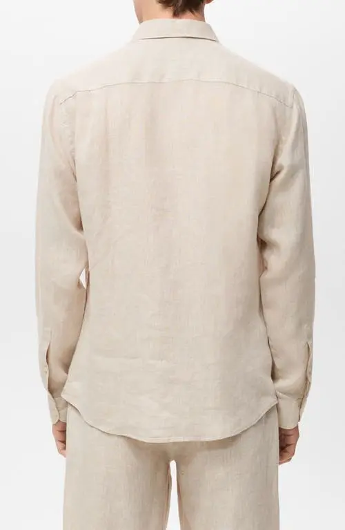 Mango Classic Fit Linen Button-up Shirt - Sand