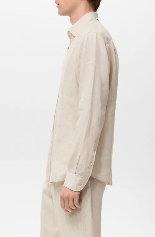 Mango Classic Fit Linen Button-up Shirt - Sand