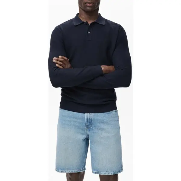 Mango Long Sleeve Piqué Polo - Navy